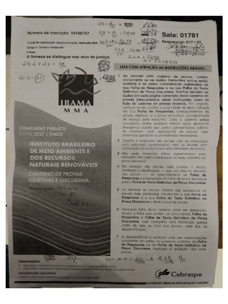 Prova IBAMA Tecnico Ambiental 2022 | PDF