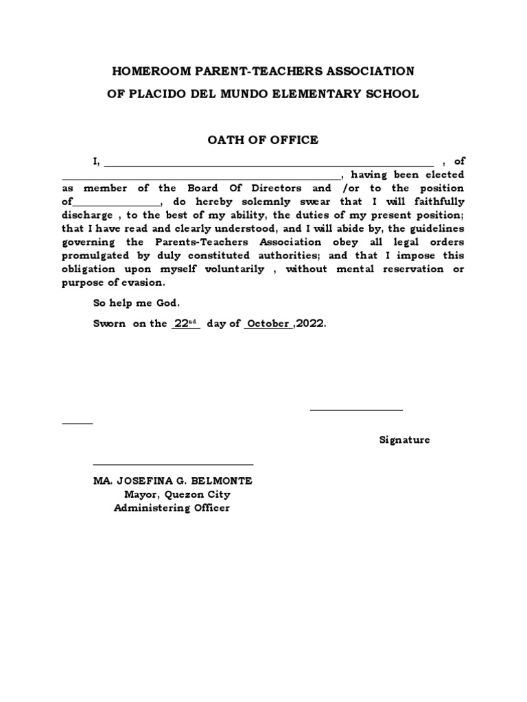 Oath of Office HRPTA 1 | PDF