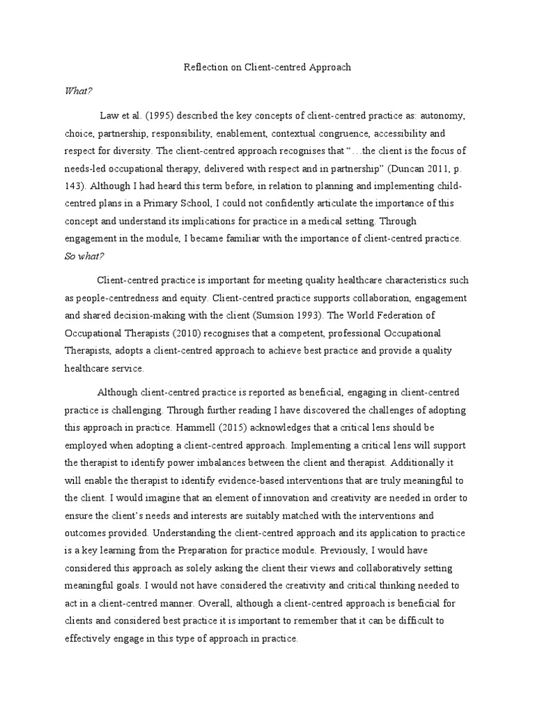 Personal Reflection Client Centred Practice 1 | PDF | Occupational ...