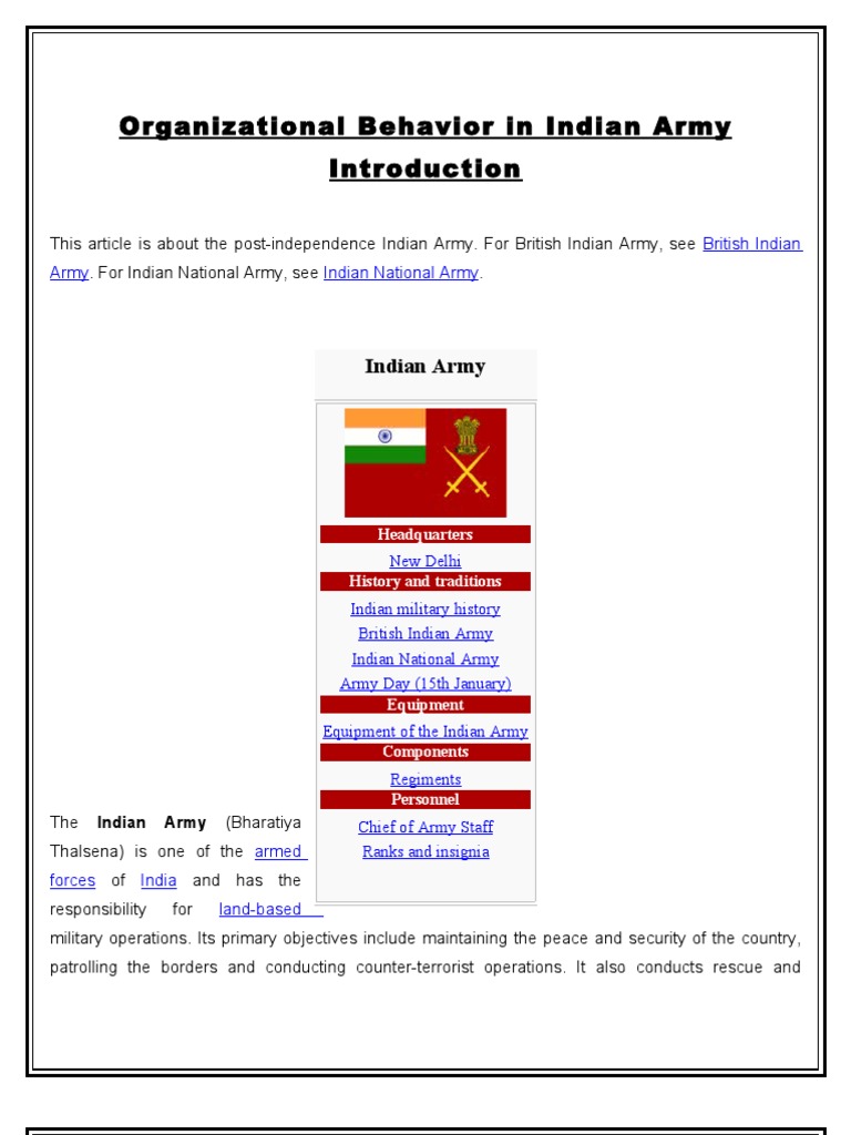 Project On OB in Indian Army | PDF | Leadership | Pakistan