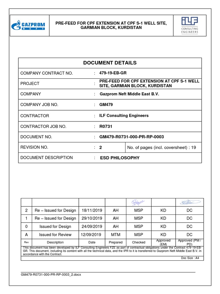 GM479-R0731-000-PR-RP-0003 - 2-Esd Philosophy | PDF | Valve | Pump
