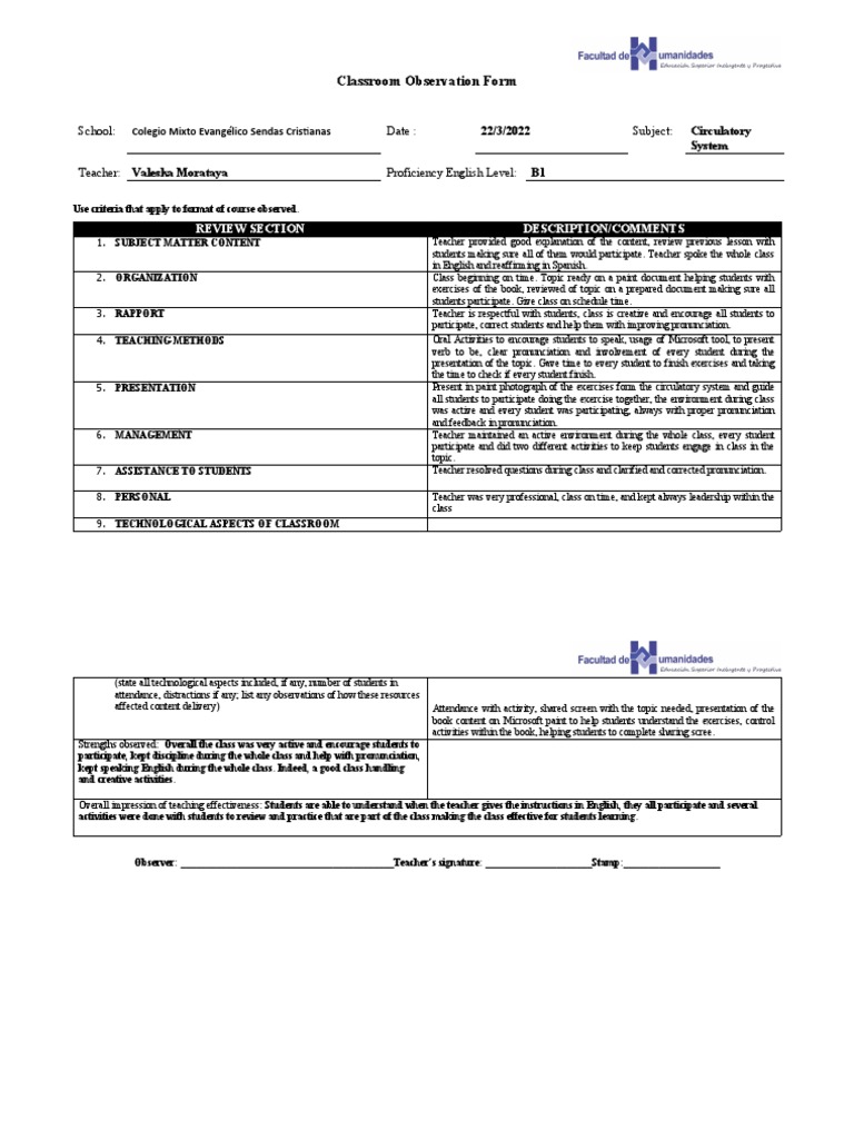 Class Observation 1st Period | PDF | Teaching Method | Teachers