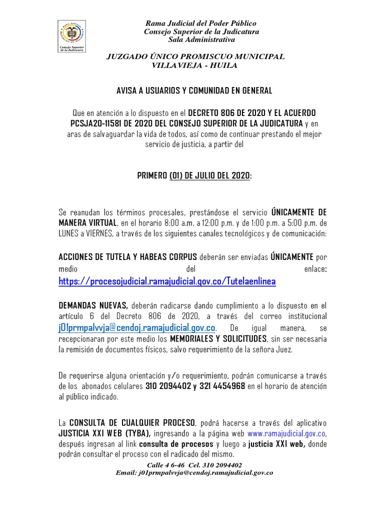 J01prmpalvvja@cendoj - Ramajudicial.gov - Co: Juzgado Único Promiscuo ...