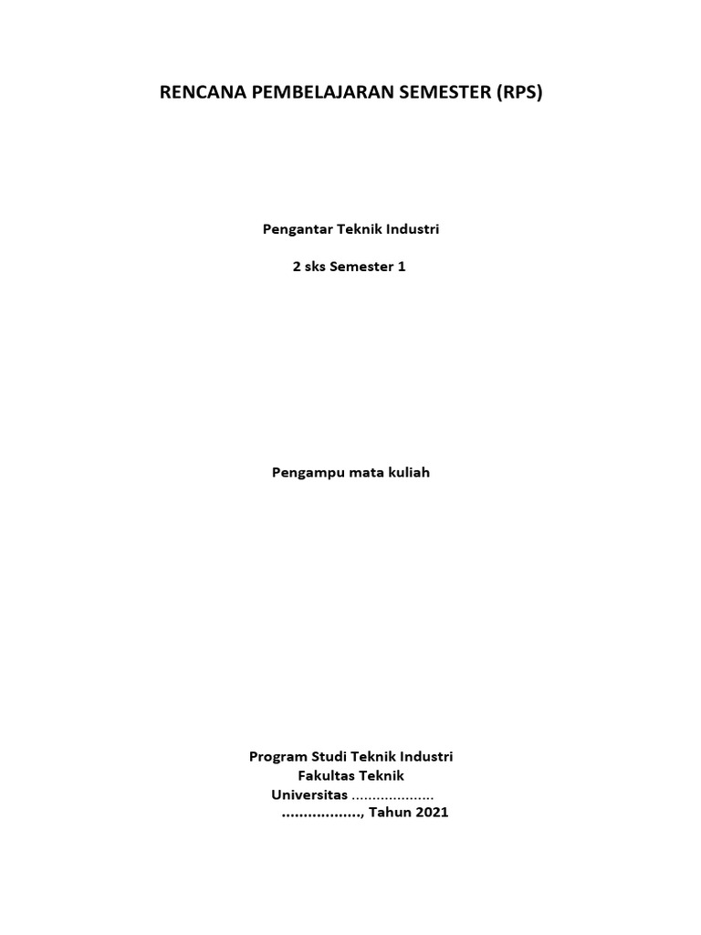 Contoh RPS Mata Kuliah | PDF