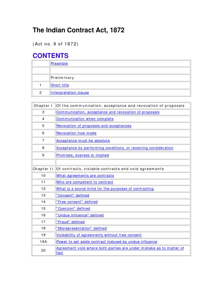 Overview of the Indian Contract Act 1872 | PDF | Law