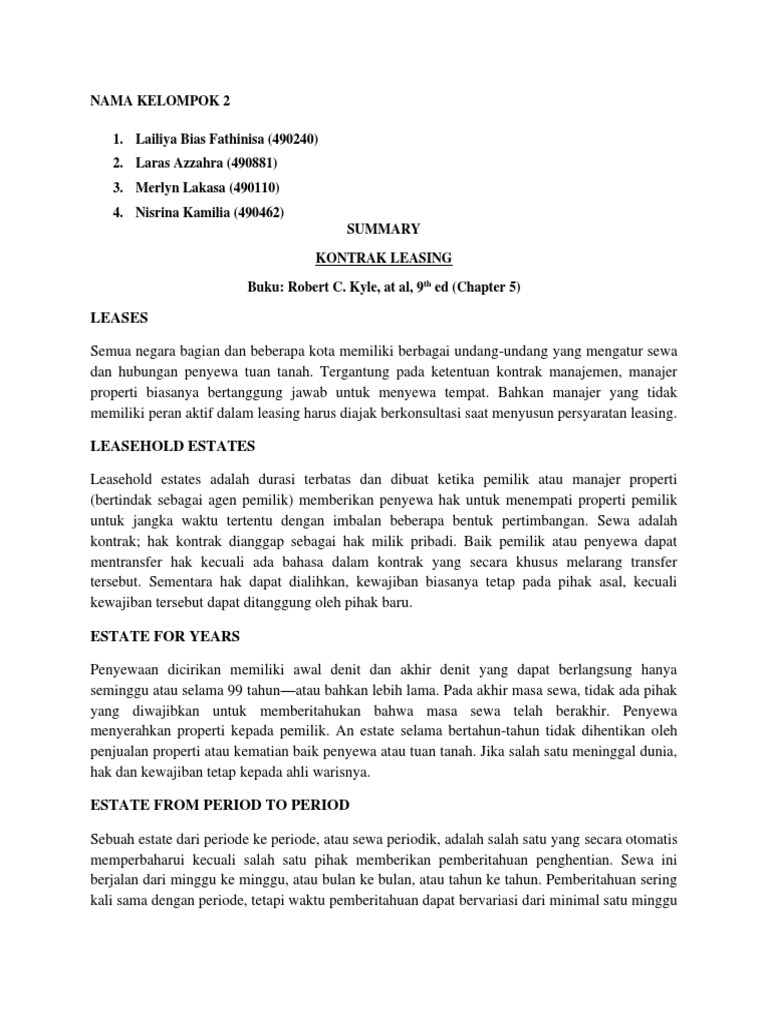 Summary Kontrak Leasing - Kel2 | PDF