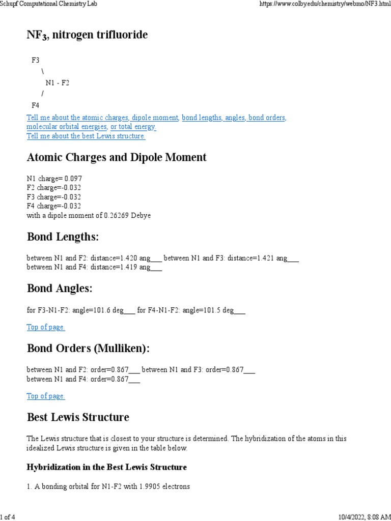 Nf3 Calculation | PDF | Molecular Orbital | Chemical Bond