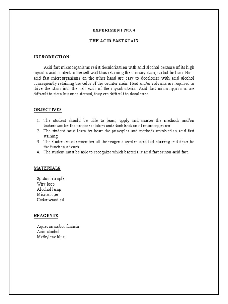 Experiment No 4 | PDF | Staining | Microbiology