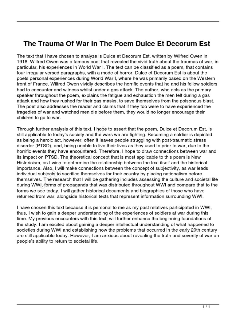 The Trauma of War in The Poem Dulce Et Decorum Est | PDF | Poetry ...
