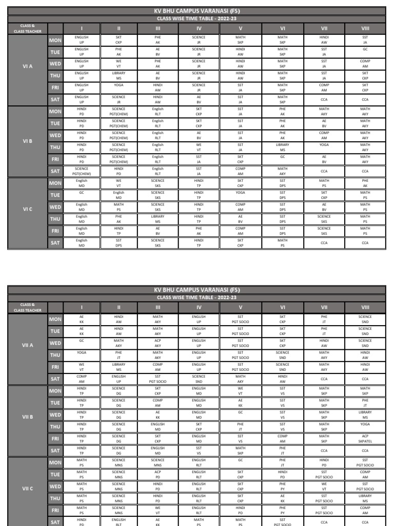 Class Wise-TIME TABLE-2022-23-30-06-2022 | PDF | Schools