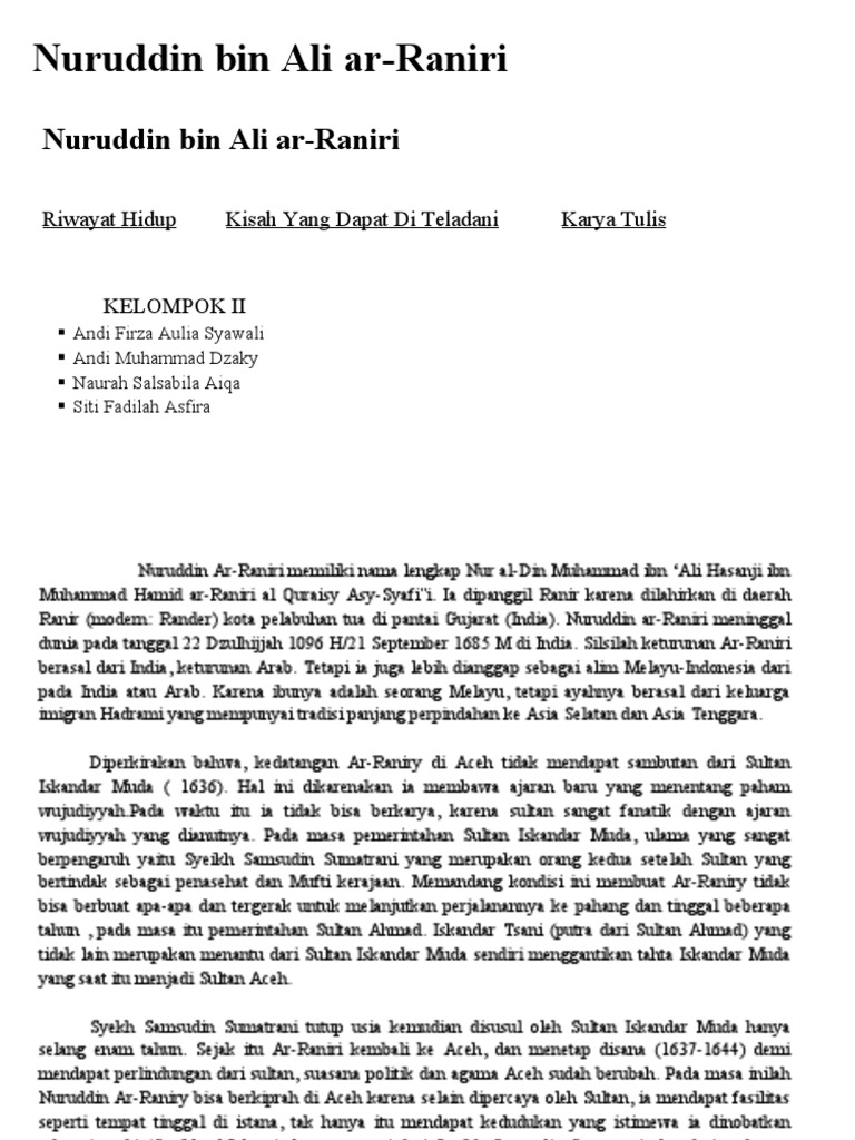 Nuruddin Bin Ali Ar-Raniri | PDF | Agama & Spiritualitas | Klasik