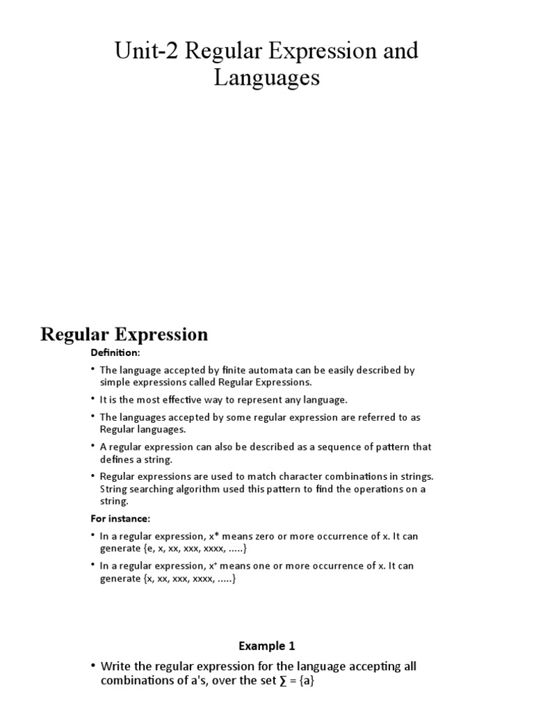 Unit-2 Regular Expression and Languages | PDF | Formal Methods | Models ...