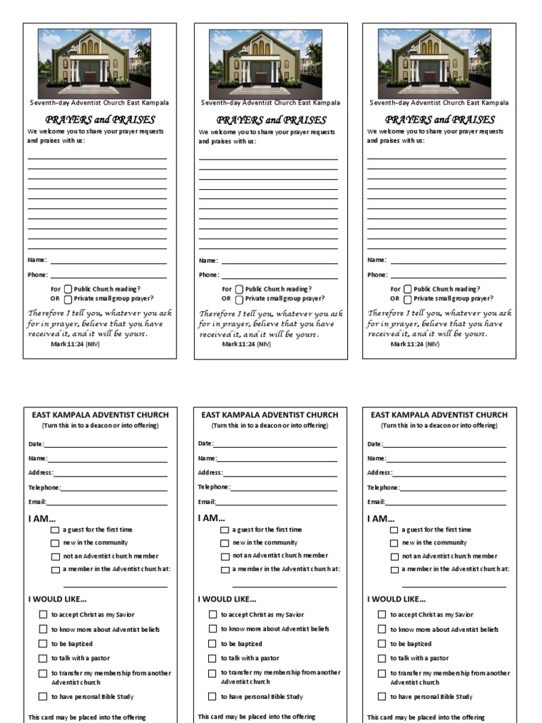 Visitor's Prayer Card | PDF | Seventh Day Adventist Church | Elder ...