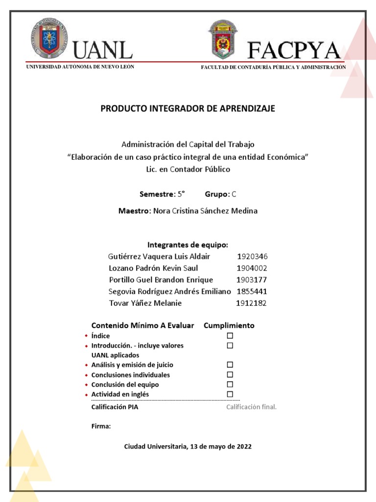 Pia Admin Capital Del Trabajo Grupo Roga | PDF | Inventario | Contabilidad