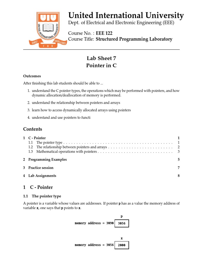 Eee122 Labsheet7 Pdf Pointer Computer Programming Integer Computer Science 