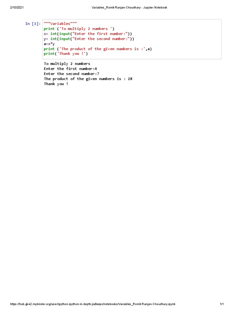 Variables - Romit Ranjan Choudhary Jupyter Notebook | PDF