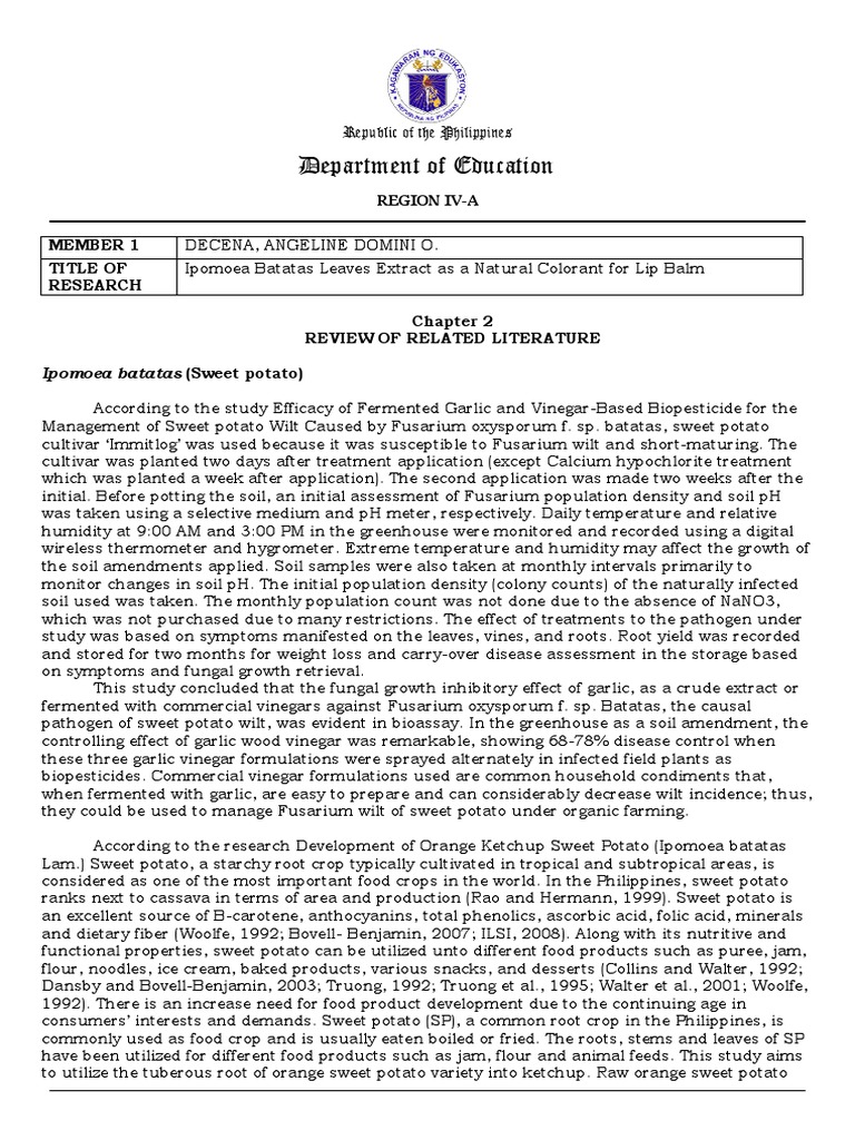 Decena Angeline G12 Chapter 2 Final | PDF | Sweet Potato | Potato