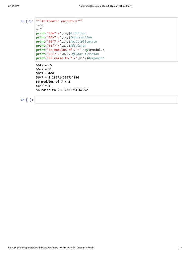 Arithmetic Operators | PDF | Computers Arithmetic Operators | PDF | Computers