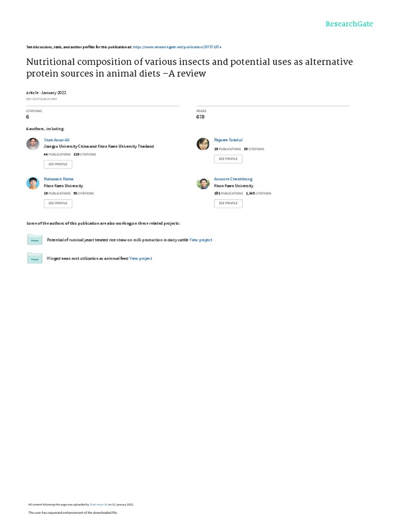 Nutritional Composition of Various Insects and Potential Uses As ...