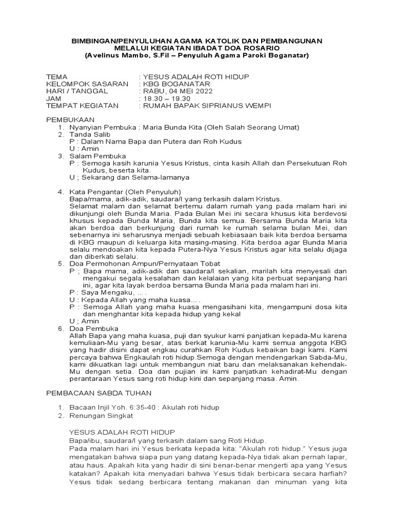 Akulah Roti Hidup Mei Materi | PDF