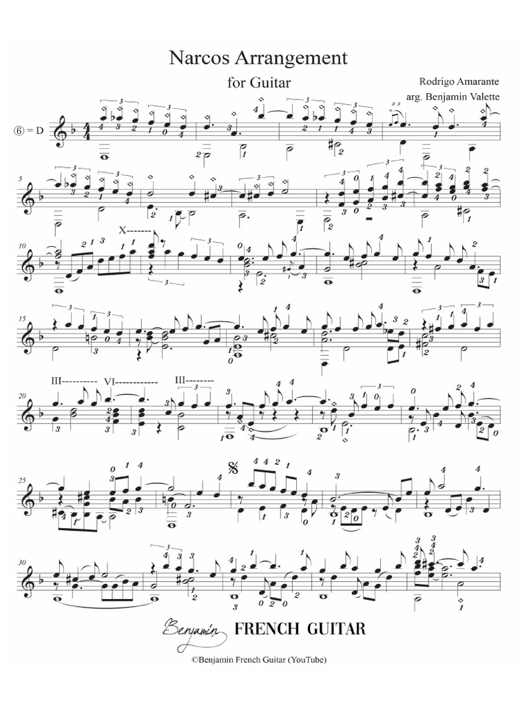 Narcos Arrangement For Guitar Benjamin Valette Benjamin French Guitar ...