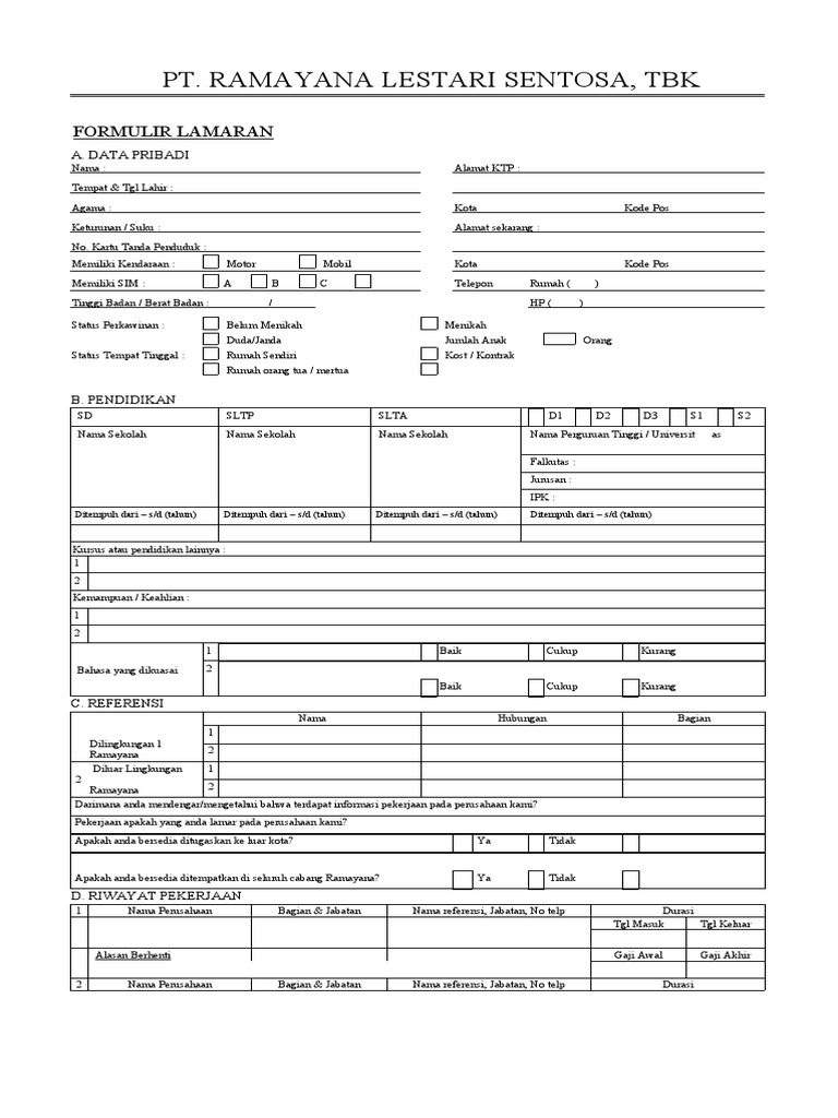 Form Lamaran Ramayana | PDF