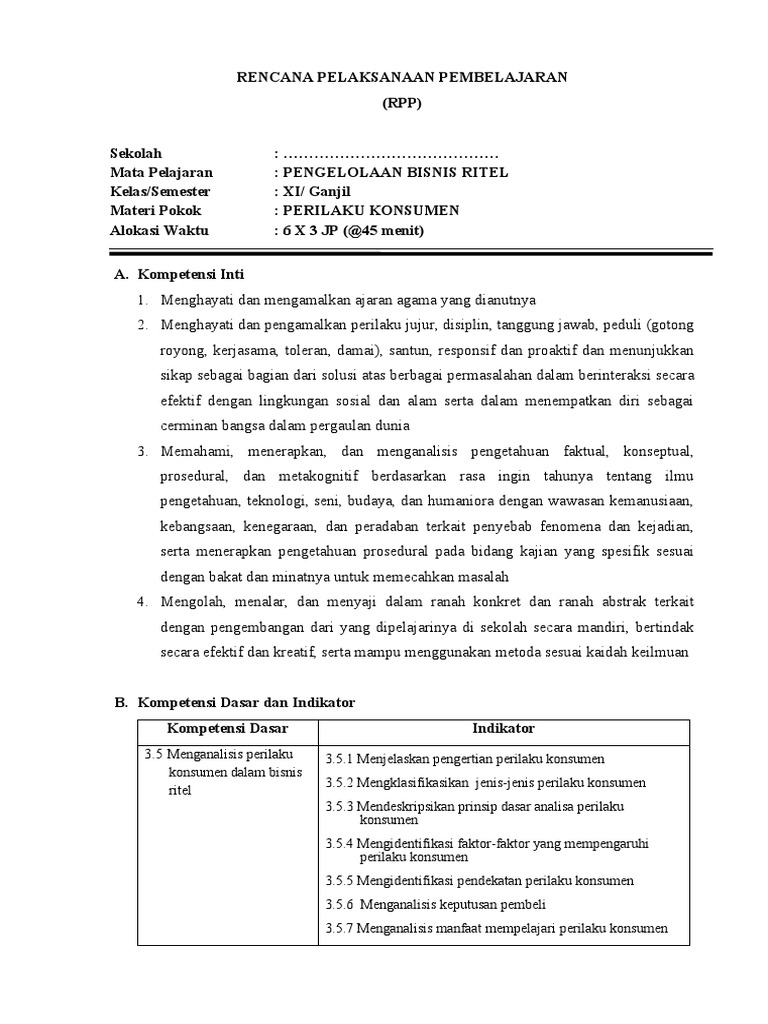 RPP KD 5 - Perilaku Konsumen | PDF