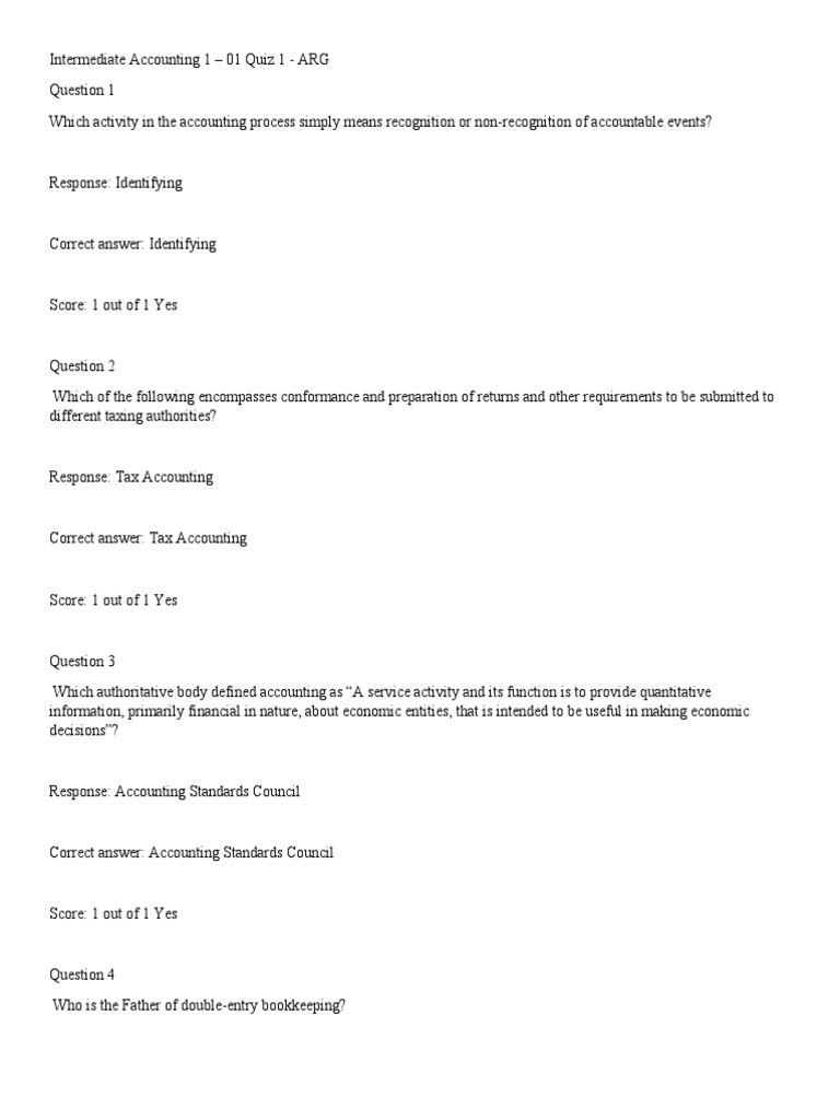 Intermediate Accounting 1 - 01 Quiz 1 - ARG | PDF