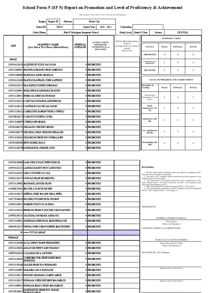 SF5 - 2021 - Grade 9 (Year III) - CRYSTAL | PDF