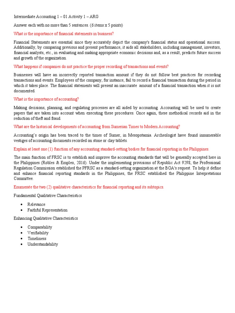 Intermediate Accounting 1 01 Activity 1 Arg Pdf Accounting