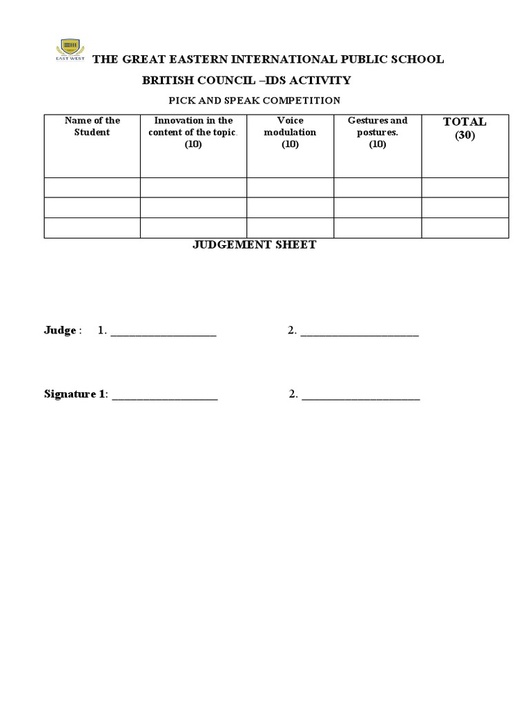 Pick and Speak Compition Judgement Form | PDF