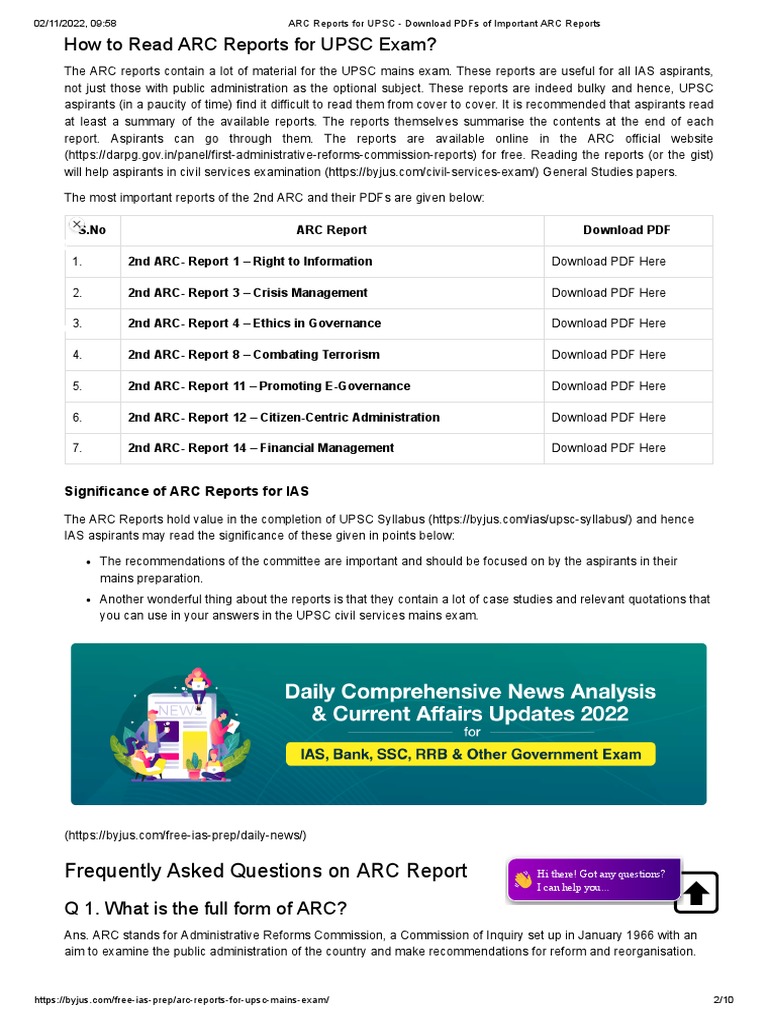 ARC Reports For UPSC - Download PDFs of Important ARC Reports ...