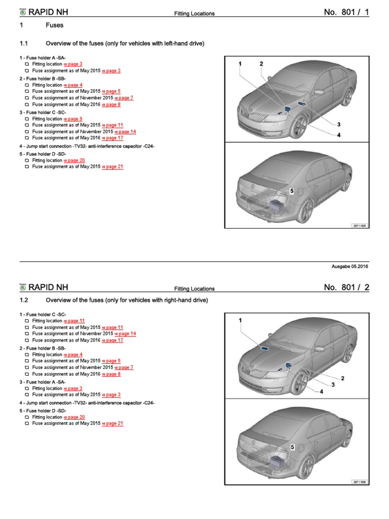 Skoda Rapid NH Fitting Locations 2015 Eng | PDF | Fuse (Electrical ...