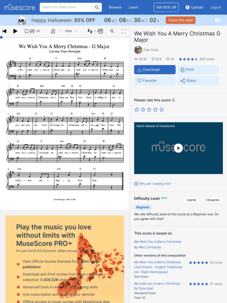 We Wish You A Merry Christmas G Major Sheet Music For Piano (Solo ...