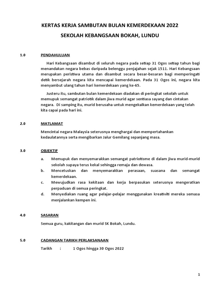 kertas-kerja-kemerdekaan-SK BOKAH 2022 | PDF