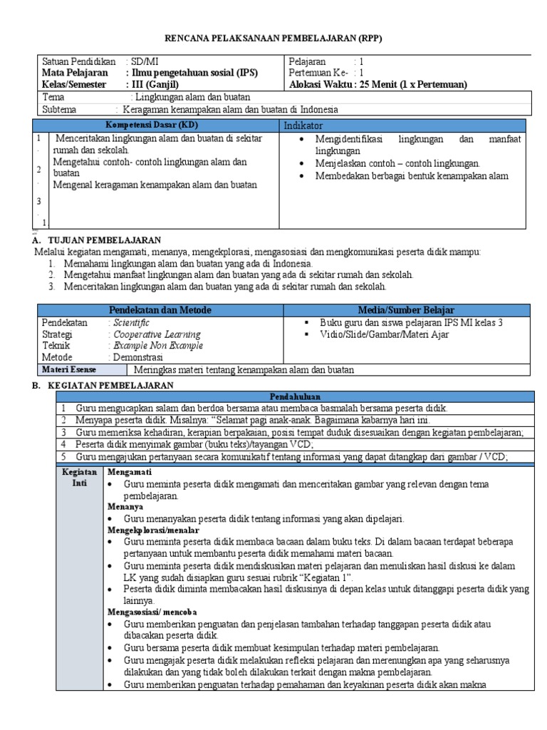 (RPP Ips Mi) Rencana Pelaksanaan Pembelajaran | PDF