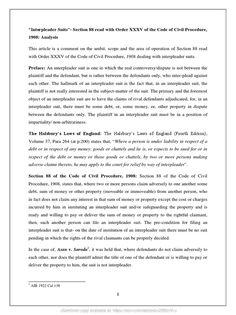 SSRN Interpleader Suit Analysis | Download Free PDF | Lawsuit | Civil ...