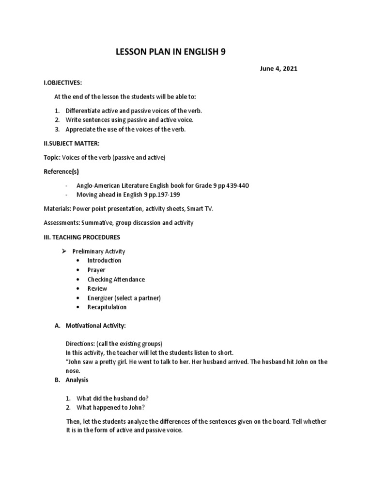 LP in ENG9-voices of The Verb | PDF | Subject (Grammar) | Verb