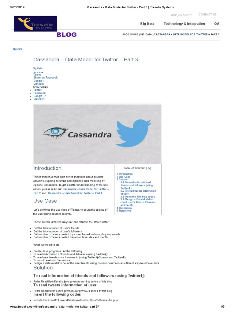 Cassandra - Data Model For Twitter - Part 3 - Treselle Systems | PDF | Computer Memory | Linked In