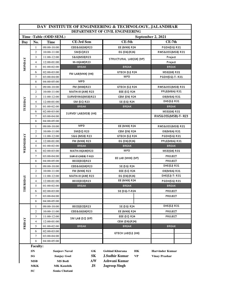 Civil Engineering Timetable 2021 | PDF
