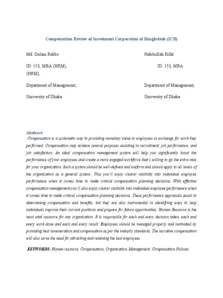 Abstract | PDF | Compensation And Benefits | Salary