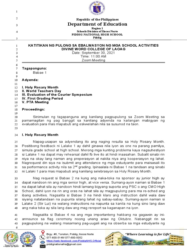 Katitikan NG Pulong Format | PDF