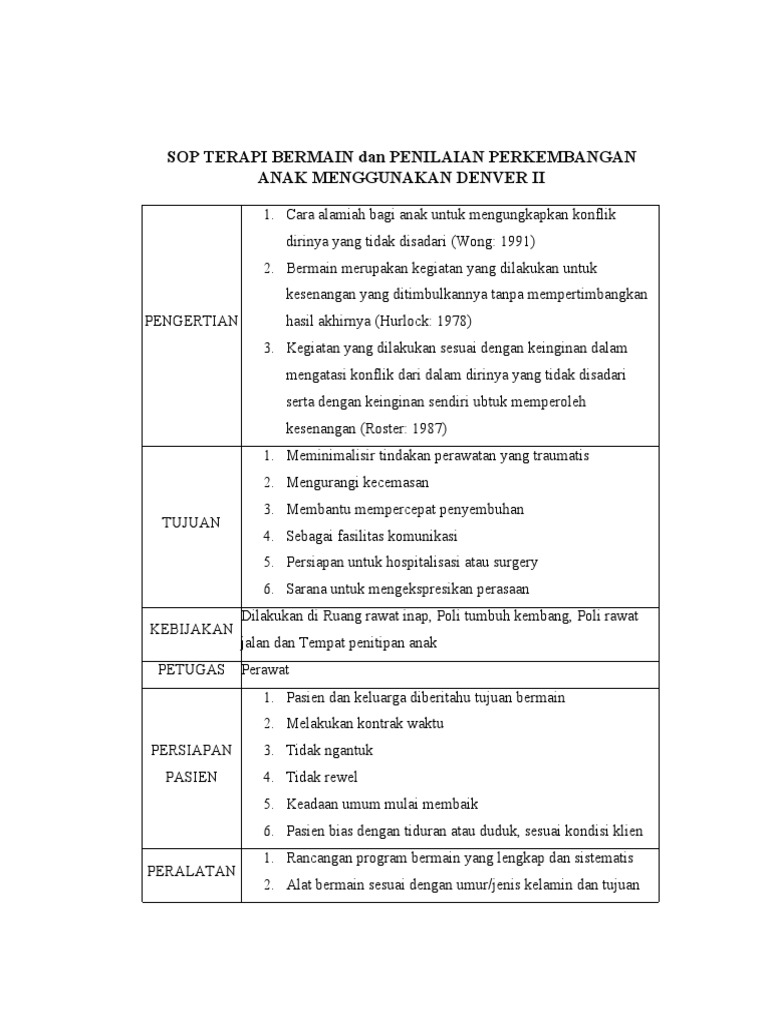 SOP Terapi Bermain dan Penilaian Denver II | PDF | Karier ...
