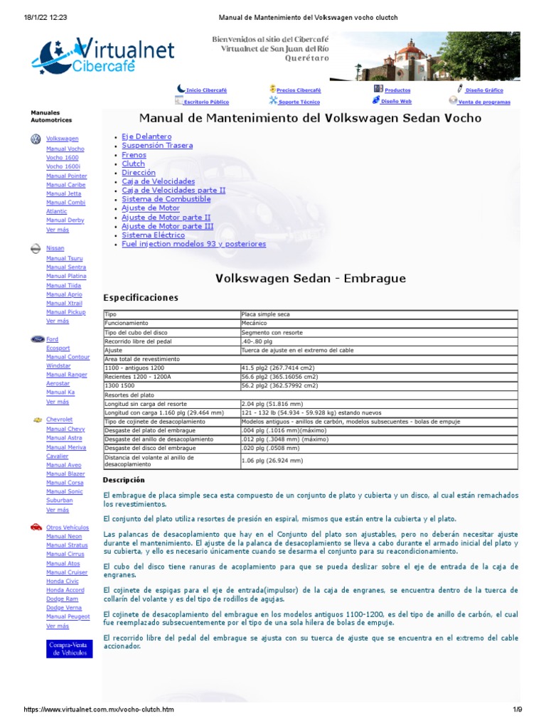 Manual de Mantenimiento Del Volkswagen Vocho Cluctch | PDF | Transmisión manual | Embrague