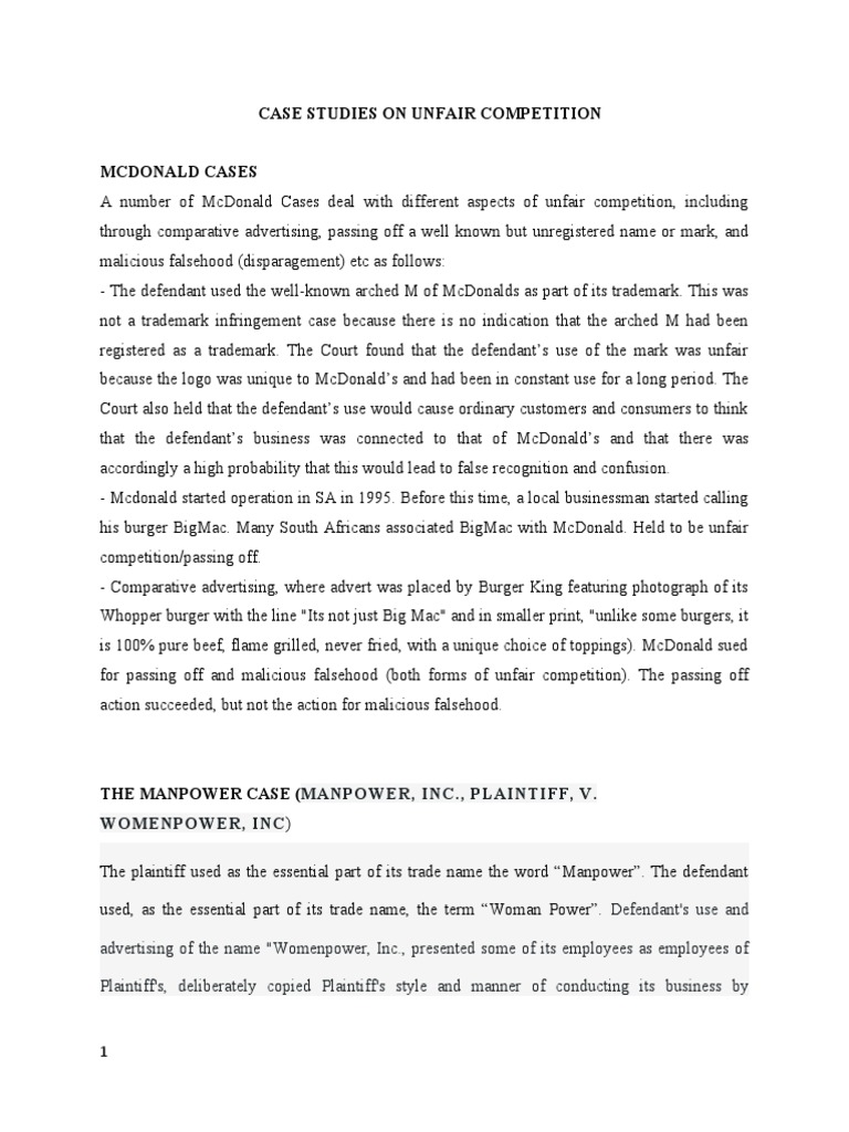 Module 4 Case Studies Unfair Comp | PDF | Mc Donald's