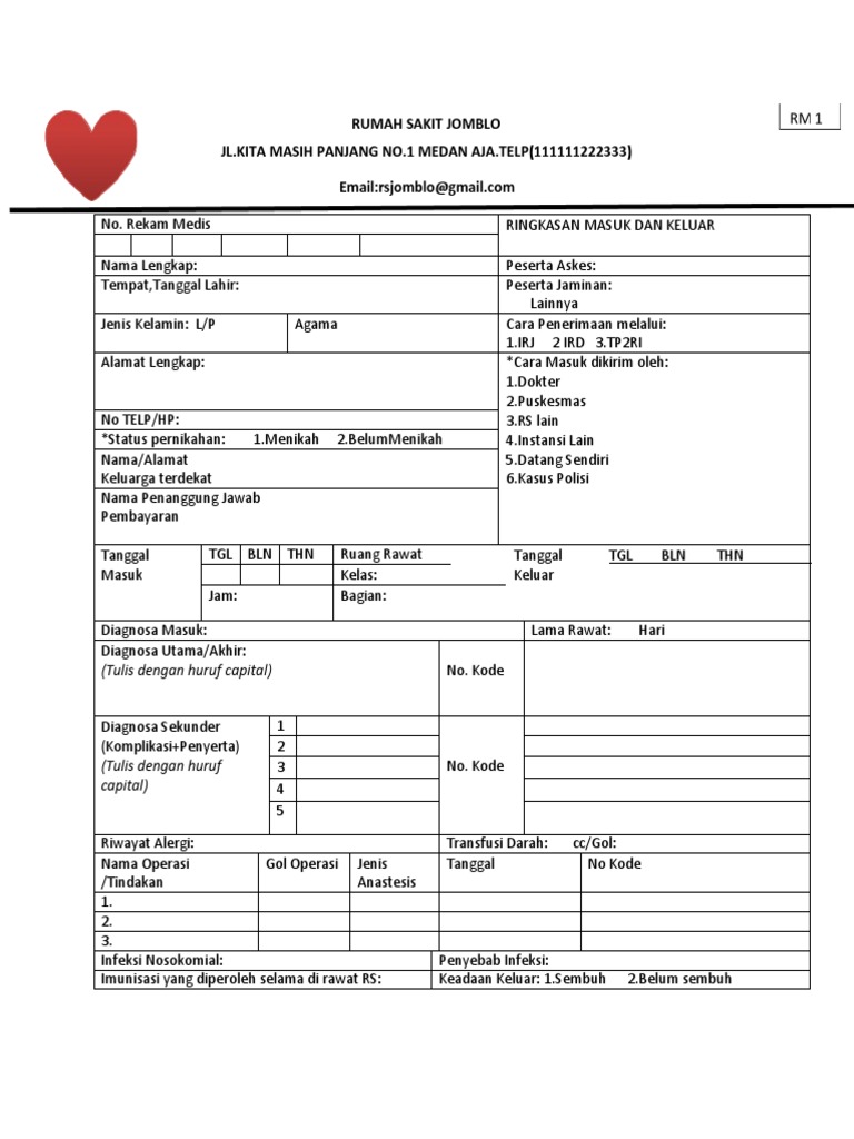 DESAIN FORMULIR RM RAWAT INAP Indah Boni Yolanda Pardede (102019003) | PDF