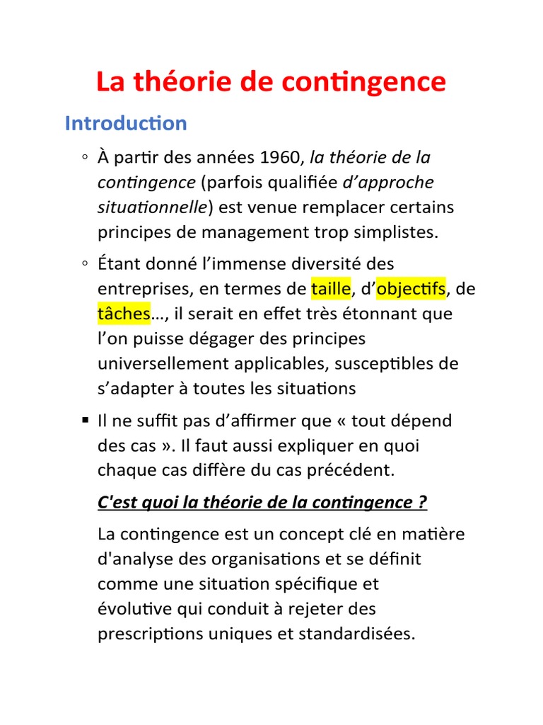 Théorie de Contingence | PDF | Évolution de carrière