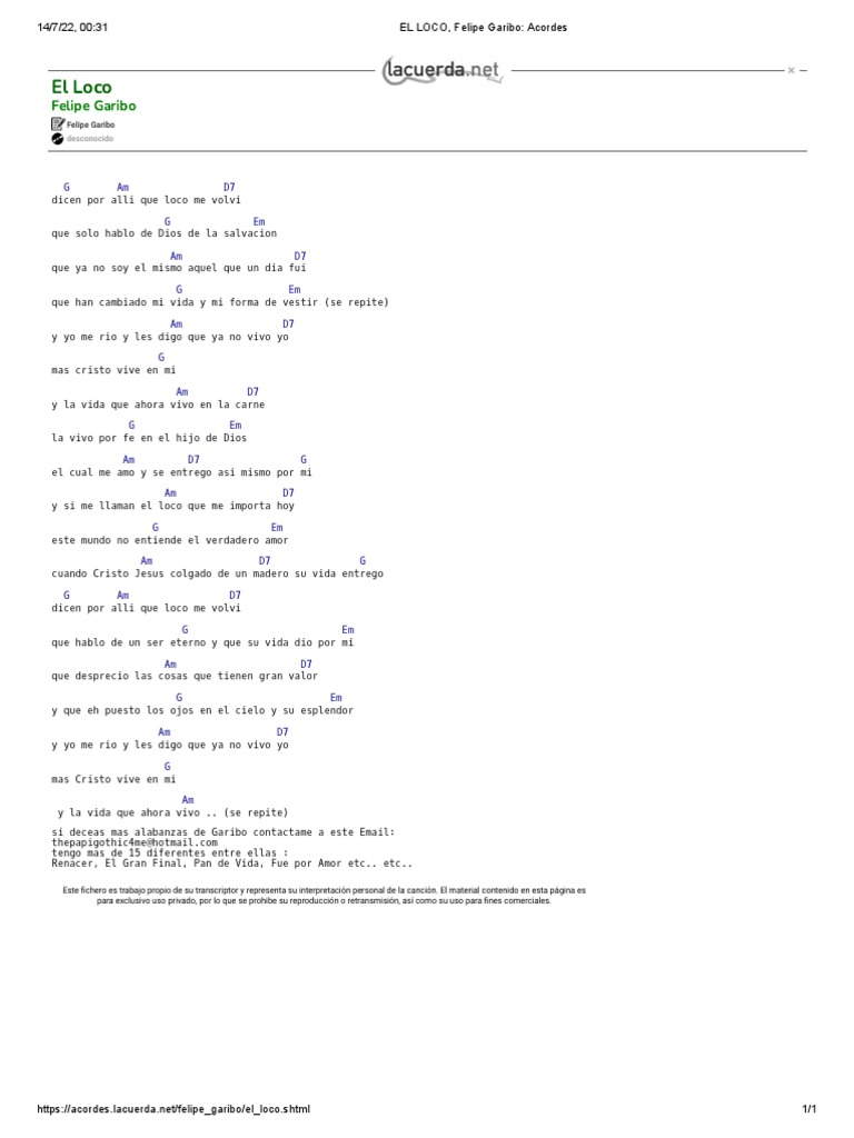 EL LOCO, Felipe Garibo - Acordes | PDF | Cristo (título) | Teología ...