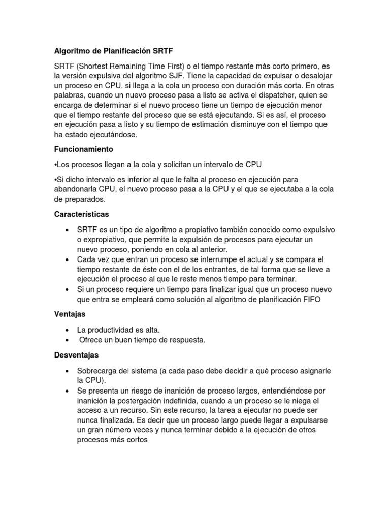 Algoritmo SRTF: Planificación Expropiativa | PDF | Negocios | Informática