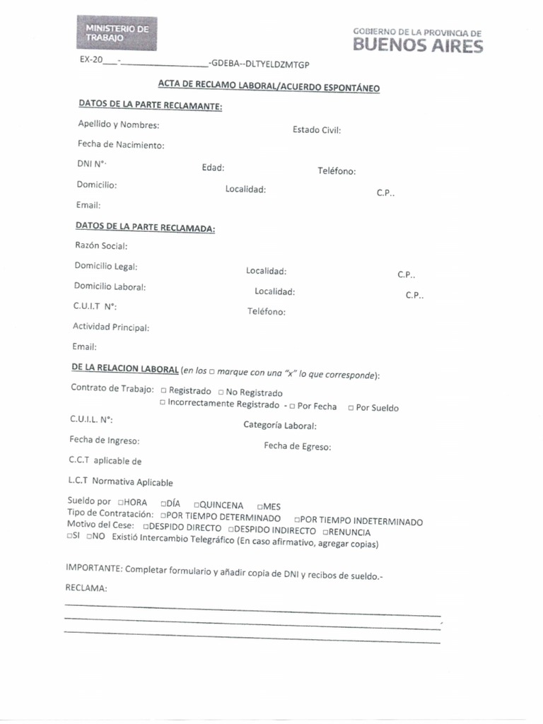 Acta de Reclamo Laboral | PDF